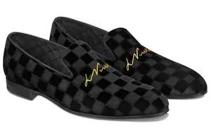 LOUIS VUITTON Auteuil Velvet Loafers - Black/grey/gold