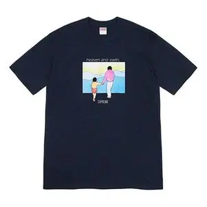 Supreme Fw19 Week 1 Heaven And Earth Tee Printing Short Sleeve Navy - Blue
