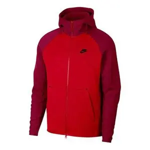 Nike Splicing Colorblock Hooded Jacket - Red