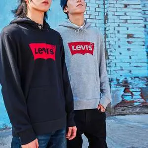 LEVI'S Logo Drawstring Hoodie - Black