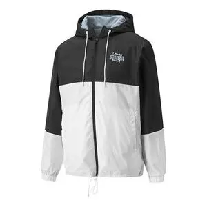 PUMA Mvp Colorblock Drawstring Hooded Woven Windbreaker Jacket - Black