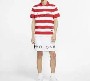 Nike Swoosh Stripe Short Sleeve Polo Red White