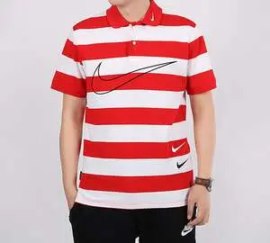 Nike Swoosh Stripe Short Sleeve Polo Red White