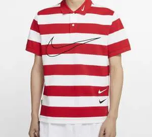 Nike Swoosh Stripe Short Sleeve Polo Red White