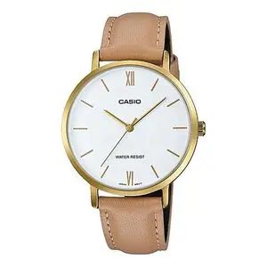 Casio Analog Quartz Watch With Leather Strap - Brown