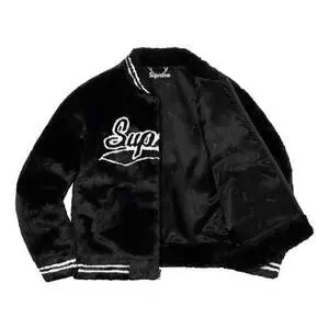 Supreme Faux Fur Varsity Jacket - Black/white