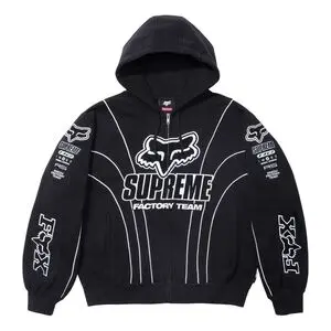 Supreme X Fox Racing Zip Up Hooded Sweatshirt - Black