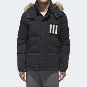 Adidas Down Puffa 3-stripes Parka With Fur Trimmed Hood
