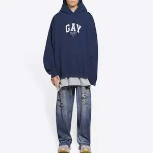 Balenciaga Pride Boxy Fit Hoodie - Navy
