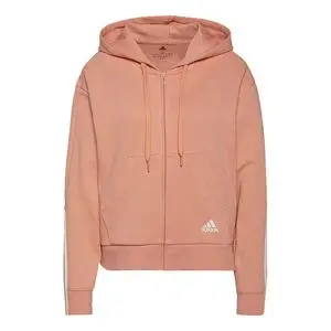 Adidas Drawstring Hooded Zip-up Jacket With Striped Sleeves