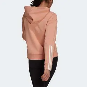 Adidas Drawstring Hooded Zip-up Jacket With Striped Sleeves