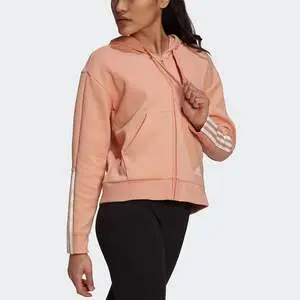 Adidas Drawstring Hooded Zip-up Jacket With Striped Sleeves