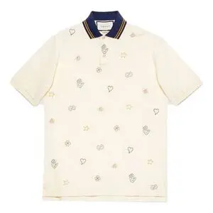 Gucci Logo Embroidered Cotton Short-sleeved Polo Shirt For White - Ivory