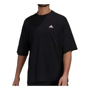 Adidas Tee Logo Breathable Solid Color Casual Sports Short Sleeve Black T-shirt - Default Color
