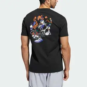 Adidas Logo Printing Solid Color Round Neck Pullover Short Sleeve Black T-shirt