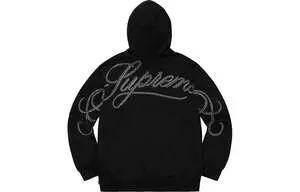 Supreme Rhinestone Script Hooded Sweatshirt - Black