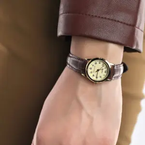 Casio Quartz Analog Watch With Leather Strap - Gold