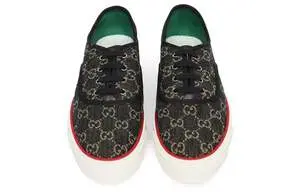 Gucci Tennis 1977 Low Gg Logo Black Denim Sneakers - Black/ivory/black