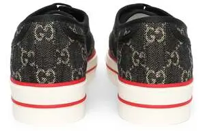 Gucci Tennis 1977 Low Gg Logo Black Denim Sneakers - Black/ivory/black