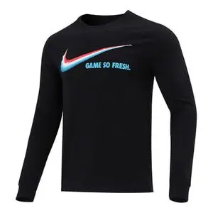 Nike Game So Fresh Basketball Sports Printing Round Neck Long Sleeves - Black