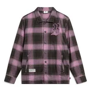 LI-NING X Mister Cartoon Badfive Graphic Plaid Shirt 'grey Pink