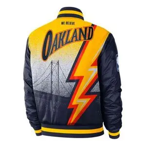 Nike Nba Golden State Warriors Fleeced Baseball Jacket - Dark Blue