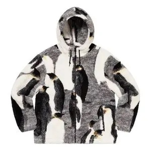 Supreme Penguins Hooded Fleece Jacket - White/black/grey