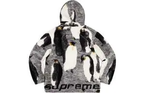 Supreme Penguins Hooded Fleece Jacket - White/black/grey