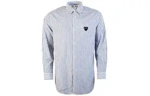 Play Comme Des Garcon Striped Shirt Black Emblem - Blue