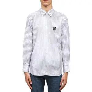 Play Comme Des Garcon Striped Shirt Black Emblem - Blue