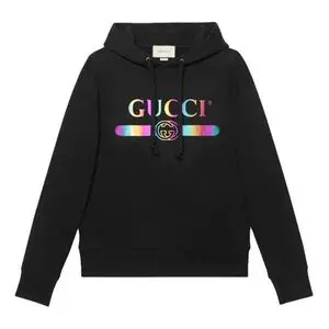 Gucci Cotton Logo Pullover Hooded Sweatshirt - Black