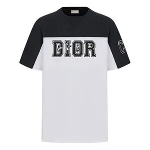 Dior Logo Colorblock Round Neck Short Sleeve T-shirt - White