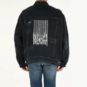 Balenciaga Barcode Destroyed Denim Jacket