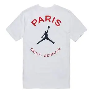 JORDAN Paris Saint-germain Logo Printing Sports Round Neck Short Sleeve - White