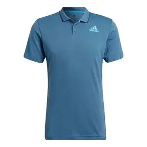 Adidas Gameset Logo Printing Solid Color Tennis Sports Short Sleeve Blue Polo Shirt - Multi-color