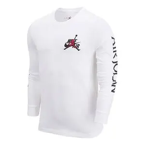 JORDAN Logo Printing Round Neck Long Sleeves White T-shirt - Default Color