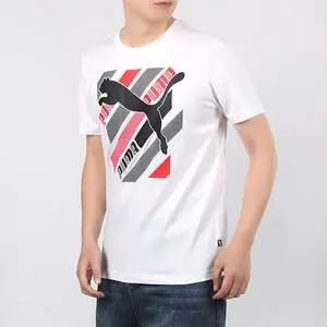 PUMA Logo Printing Sports Pullover Round Neck Short Sleeve - White