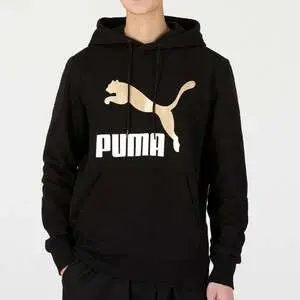 PUMA Classics Metallic Logo Hooded Sweatshirt - Black