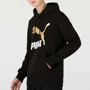 PUMA Classics Metallic Logo Hooded Sweatshirt - Black