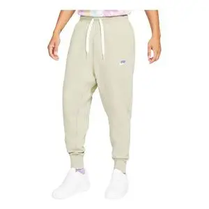 Nike Embroidered Logo Solid Color Bundle Feet Sports Pants Beige - Creamy