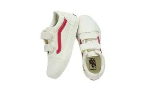 VANS Old Skool Low Top Sneakers With Velcro Fastening - White/red