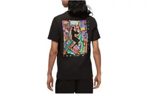 JORDAN Brand Multi-color Logo Printing Round Neck Short Sleeve Black