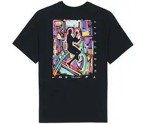 JORDAN Brand Multi-color Logo Printing Round Neck Short Sleeve Black