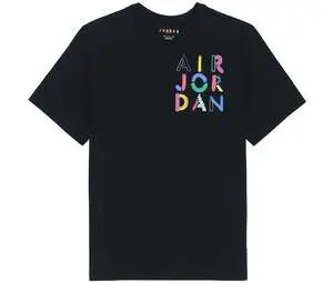 JORDAN Brand Multi-color Logo Printing Round Neck Short Sleeve Black