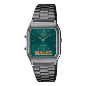 Casio Vintage Analog-digital Watch With Stainless Steel Band - Black/green
