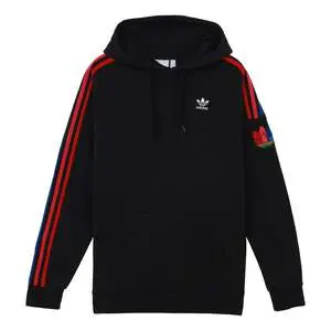 Adidas Originals Fleece Lined Hoodie With Striped Sleeves - Black