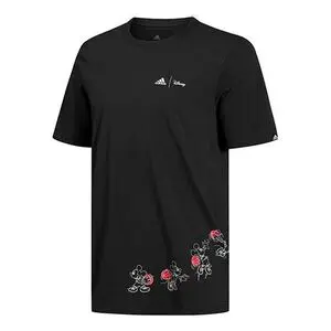 Adidas Logo Alphabet Printing Round Neck Short Sleeve - Black