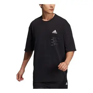 Adidas St Rlx Game Tee Printing Sports Round Neck Loose Short Sleeve - Black