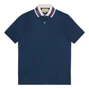 Gucci Cotton Piquet Polo Shirt With Square Gg - Blue
