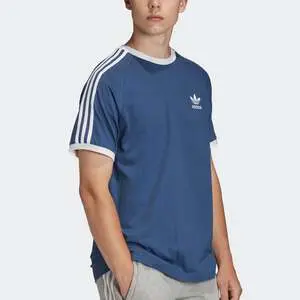Adidas Originals 3-stripes Tee Casual Round Neck Loose Logo Stripe Short Sleeve Ocean - Blue
